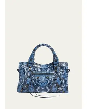 Balenciaga Le City Mini Python-embossed Leather Top-handle Bag - Blue