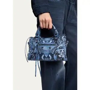 Balenciaga Le City Mini Python-embossed Leather Top-handle Bag - Blue