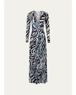 Diane Von Furstenberg Sasha Animal-print Plunging Jersey Maxi Dress - Zebra