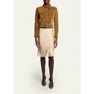 Saint Laurent Lace-trim Satin Knee-length Skirt