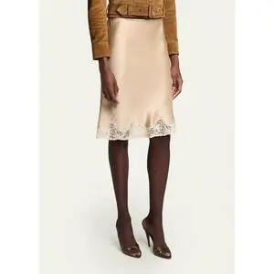 Saint Laurent Lace-trim Satin Knee-length Skirt