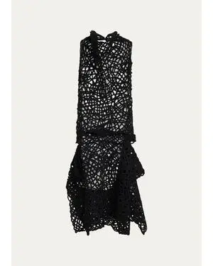 DIOTIMA Lattice Embroidered Layered Halter Midi Dress