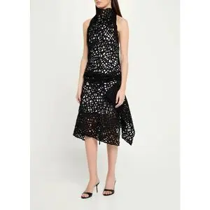DIOTIMA Lattice Embroidered Layered Halter Midi Dress