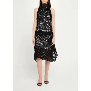 DIOTIMA Lattice Embroidered Layered Halter Midi Dress
