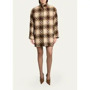 Saint Laurent Check Tweed Short Coat - Black/brown/chalk