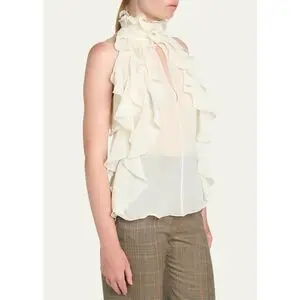 Alexander McQueen Cutout Ruffle Silk Georgette Top