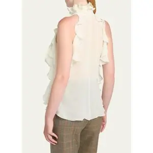 Alexander McQueen Cutout Ruffle Silk Georgette Top