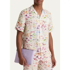 Vilebrequin X Fabrice Hyber Pescador Linen Camp Shirt