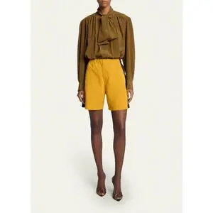 Saint Laurent Side-stripe Cotton Pull-on Shorts - Curry/noir
