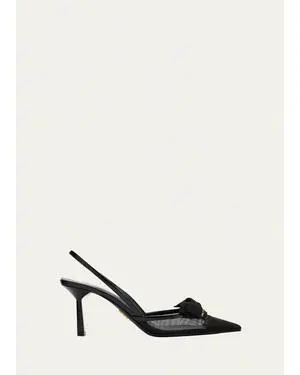 Prada 75mm Modellerie Bow Mesh Slingback Pumps