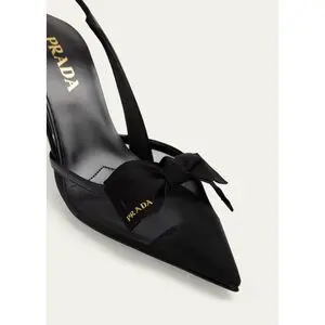 Prada 75mm Modellerie Bow Mesh Slingback Pumps