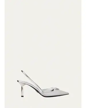 Prada 75mm Modellerie Metallic Leather Mesh Slingback Pumps