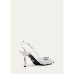 Prada 75mm Modellerie Metallic Leather Mesh Slingback Pumps