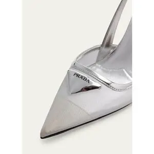 Prada 75mm Modellerie Metallic Leather Mesh Slingback Pumps