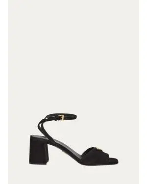 Prada 65mm Triangle Logo Suede Block-heel Sandals - Nero