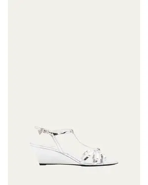 Prada 55mm Metallic Leather Wedge Sandals - Argento