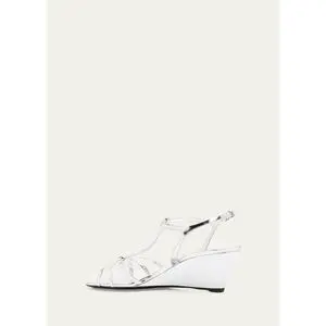 Prada 55mm Metallic Leather Wedge Sandals - Argento
