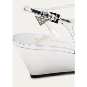Prada 55mm Metallic Leather Wedge Sandals - Argento