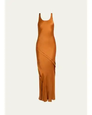 Saint Laurent Sleeveless Draped Silk Tank Dress