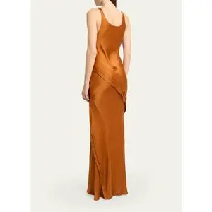Saint Laurent Sleeveless Draped Silk Tank Dress
