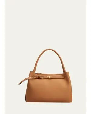 TOD'S Small Timeless T Belted Leather Shoulder Bag - Brown
