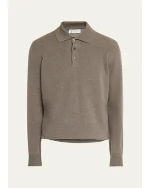 Brunello Cucinelli Cashmere Knit Long-sleeve Polo Shirt - Camel