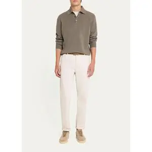 Brunello Cucinelli Cashmere Knit Long-sleeve Polo Shirt - Camel