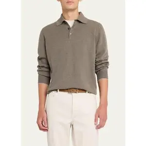 Brunello Cucinelli Cashmere Knit Long-sleeve Polo Shirt - Camel