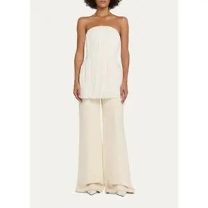 Adam Lippes Isla Pleated Delp Silk Strapless Top