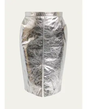 Saint Laurent Metallic Leather Pencil Skirt