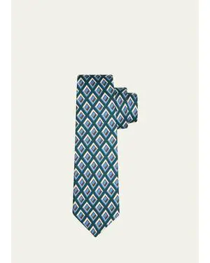 Kiton Diamond-pattern Silk Sevenfold Tie - Green