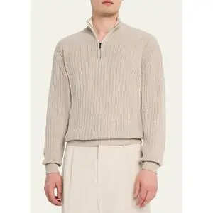 Fioroni Ribbed-knit Cotton Half-zip Sweater - Tan