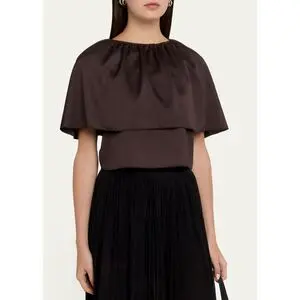 Vince Plissé Satin Cape Top