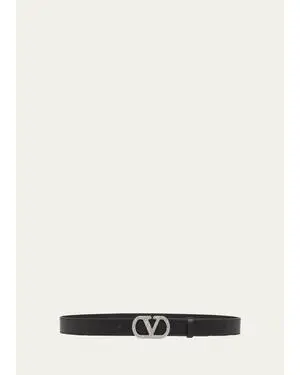 Valentino Garavani Crystal Vlogo Leather Belt, 30mm