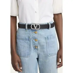 Valentino Garavani Crystal Vlogo Leather Belt, 30mm