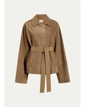 Khaite Alder Belted Suede Jacket - Khaki
