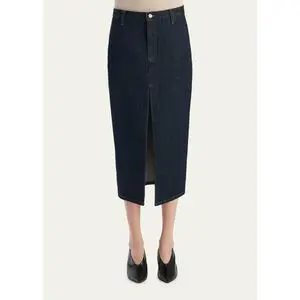 Khaite Anden Pleated Denim Slit Midi Skirt