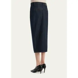 Khaite Anden Pleated Denim Slit Midi Skirt