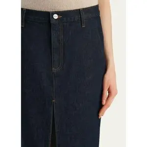 Khaite Anden Pleated Denim Slit Midi Skirt