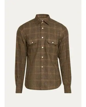 Kiton Cashmere And Wool Plaid Button-front Shirt