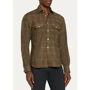 Kiton Cashmere And Wool Plaid Button-front Shirt