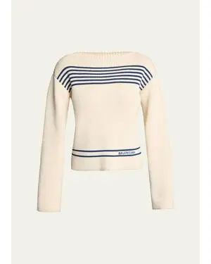 Balenciaga Mariniere Striped Cotton Knit Boat-neck Sweater