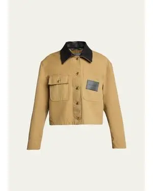 Balenciaga Leather-collar Cropped Canvas Workwear Jacket