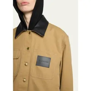 Balenciaga Leather-collar Cropped Canvas Workwear Jacket
