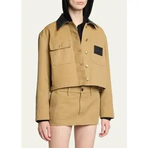 Balenciaga Leather-collar Cropped Canvas Workwear Jacket