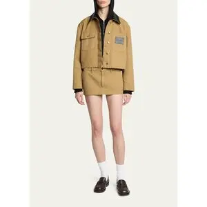 Balenciaga Leather-collar Cropped Canvas Workwear Jacket