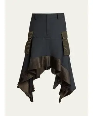 Sacai Mixed-media Handkerchief Midi Cargo Skirt