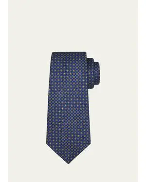 Kiton Micro-circle Silk Sevenfold Tie - Blue