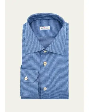 Kiton Micro-pattern Cotton Dress Shirt - Blue