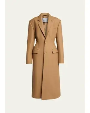 Balenciaga Single-breasted Wool Long Tailored Coat - Teak